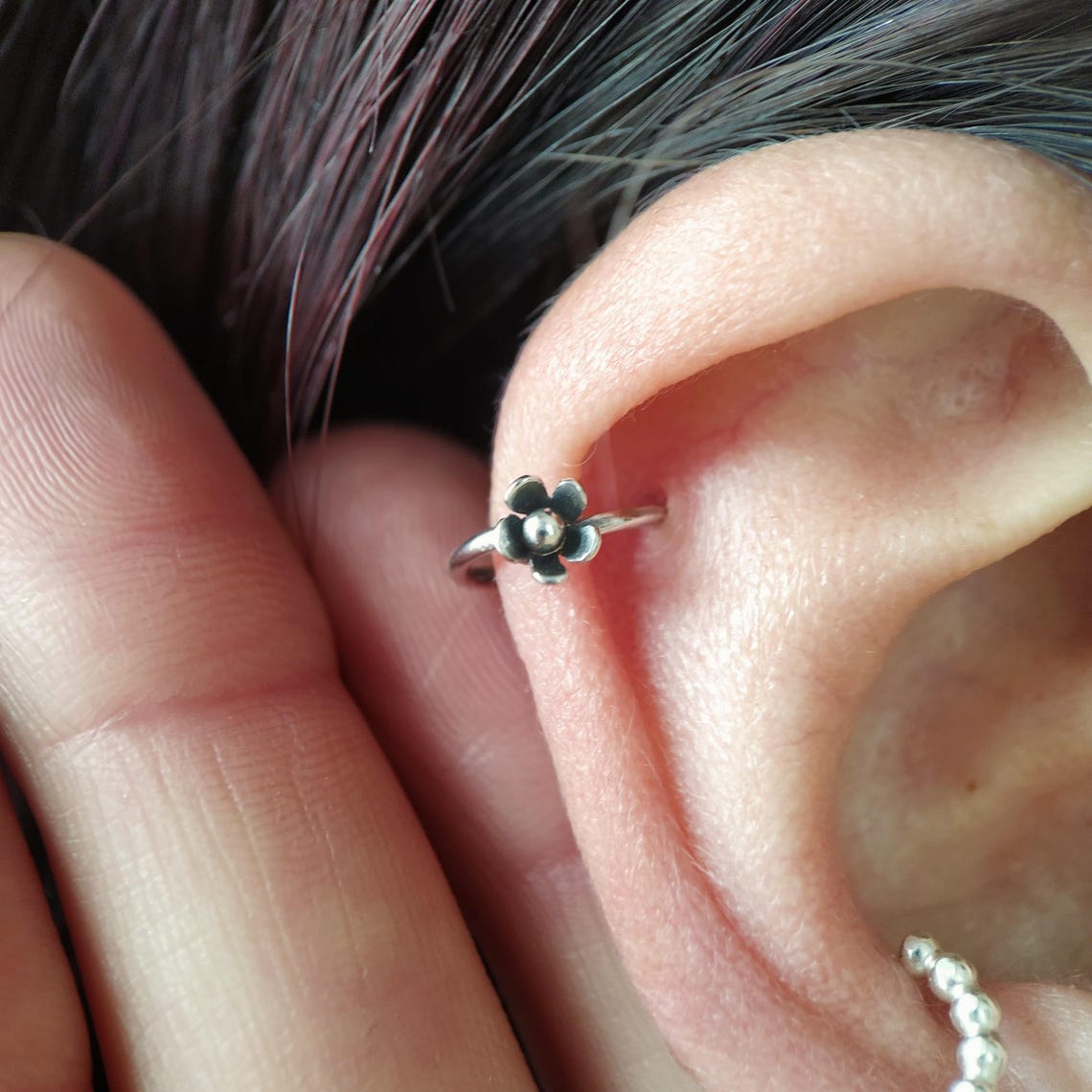 Sterling Silver Sakura Flower Helix Earring: Cartilage Piercing Ring - Etsy