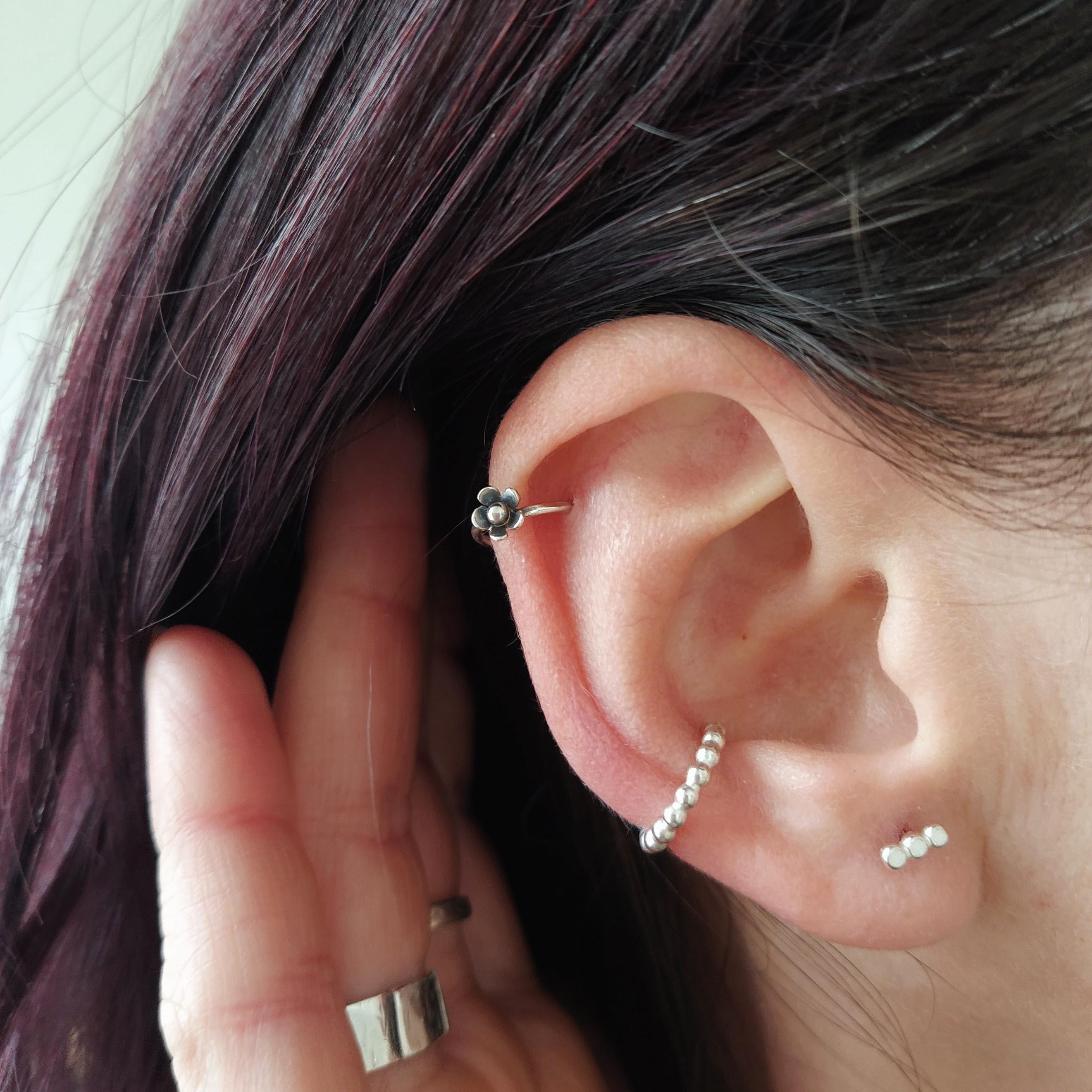 Sterling Silver Sakura Flower Helix Earring: Cartilage Piercing Ring - Etsy