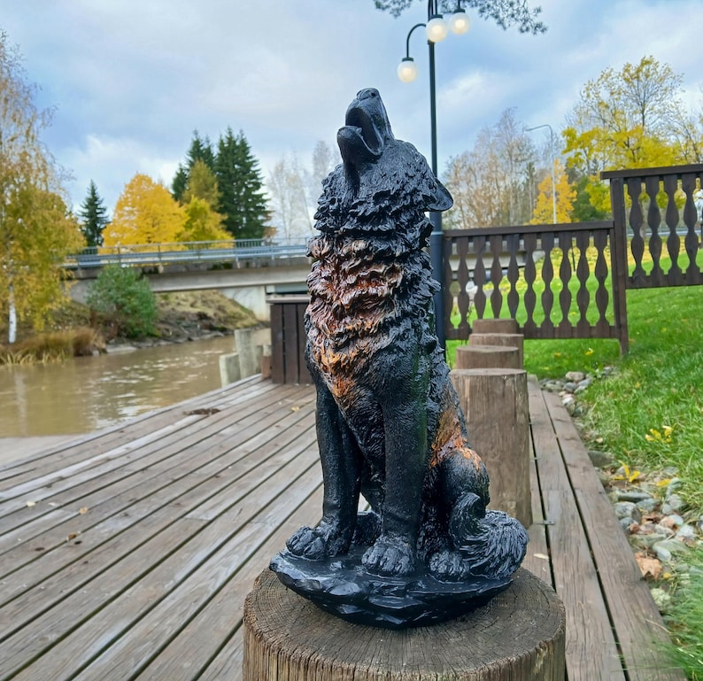 Handmade Seated Wolf Sculpture: Antique Style Outdoor Decor (16 Inch ...