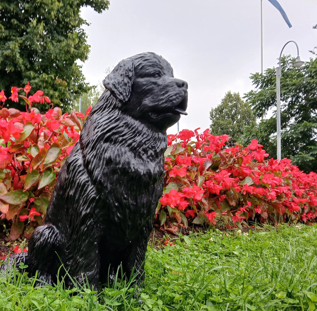Large Newfoundland Dog Sculpture: Rustic Metal and Concrete, Custom ...
