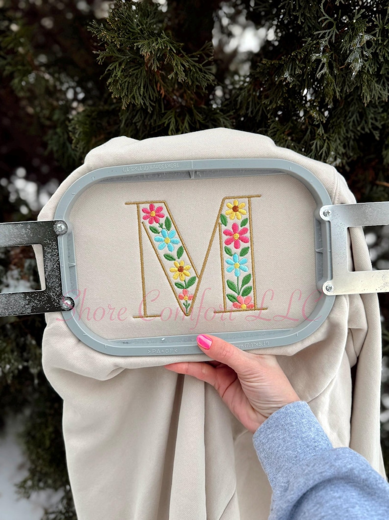 Letter M Floral Embroidery Design | Spring Monogram Machine Embroidery ...