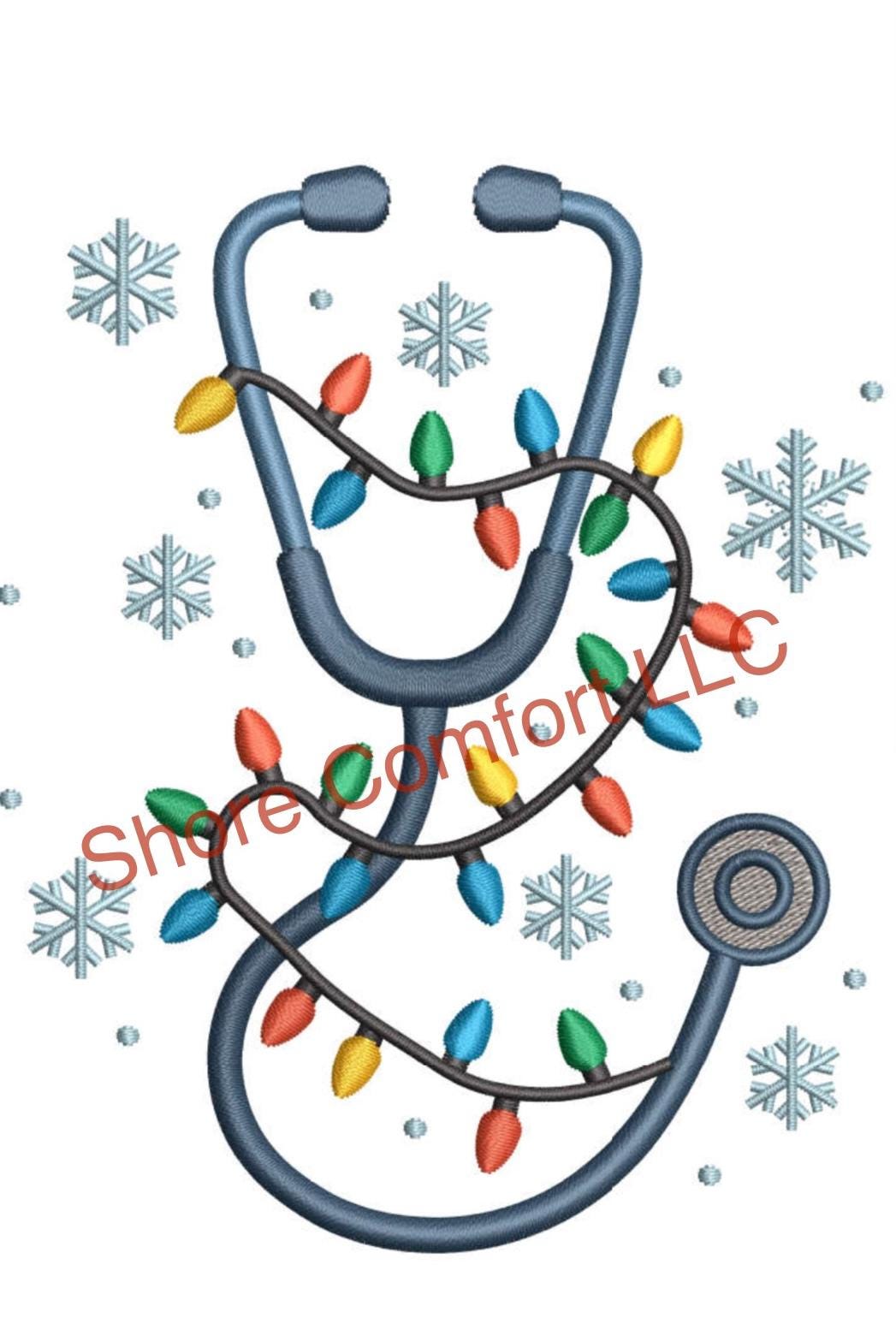 Christmas RN Embroidery Design | Stethoscope Christmas Lights ...