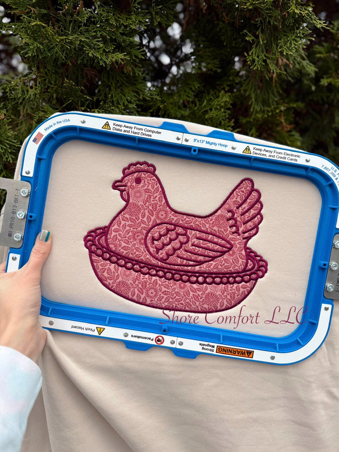 Hen on Nest Applique Embroidery Design | Vintage Glass Bowl Embroidery ...