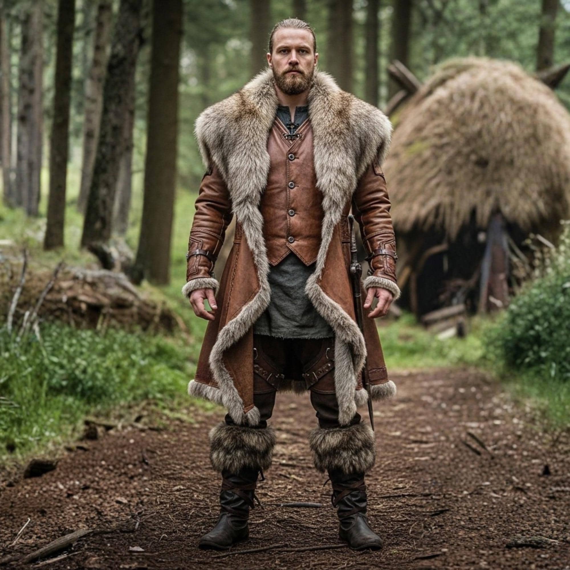 Handmade Customizable Cow Leather Medieval Fur Coat: Viking Warrior ...