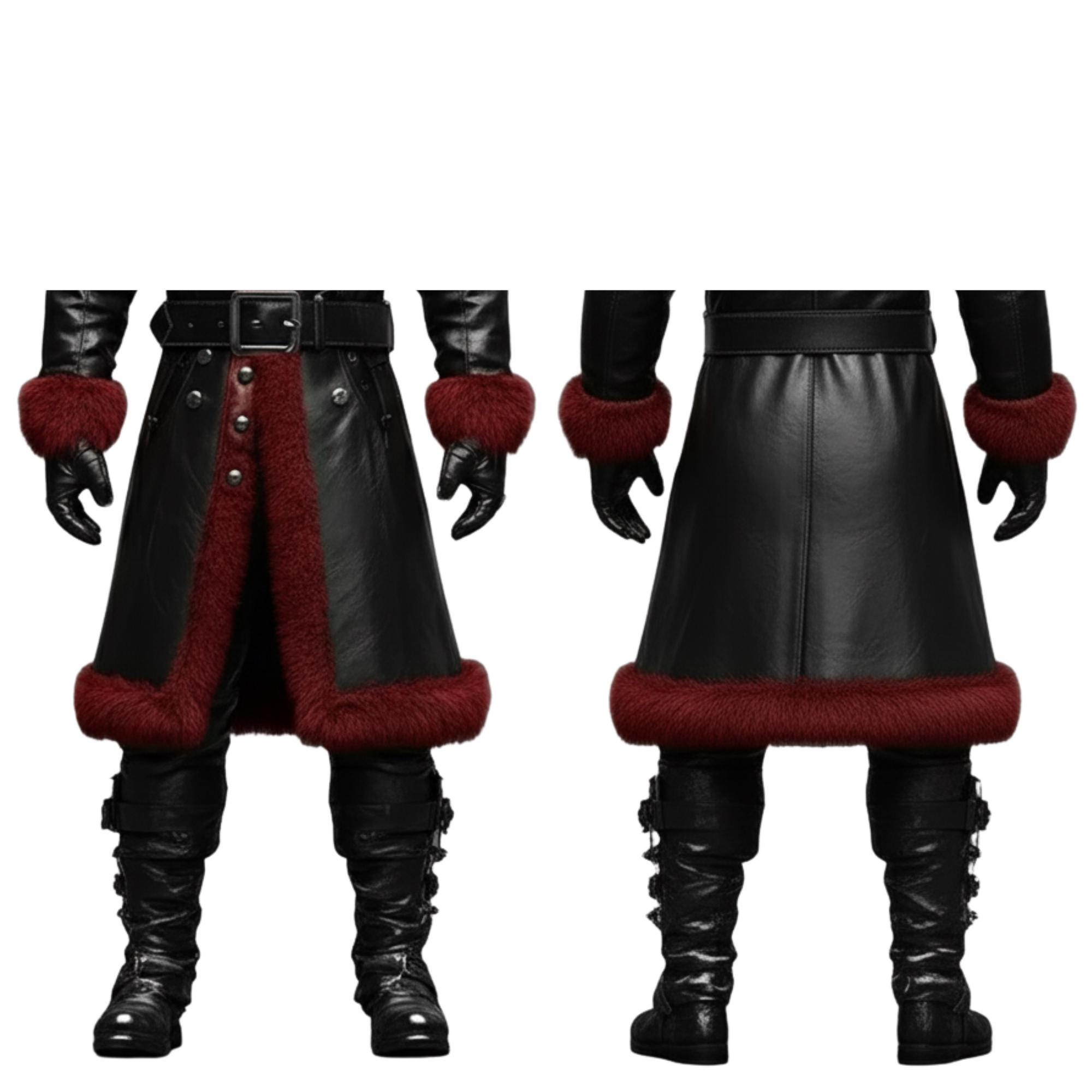 Handmade Cow Leather Gothic Black Santa Suit: Long Black Coat & Fur Hat ...