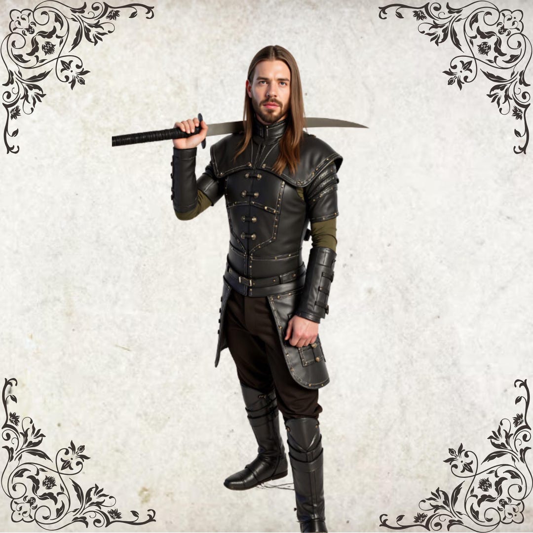 Handmade Black Leather Cosplay Medieval Knight Armor- Rouge Larp Armor ...