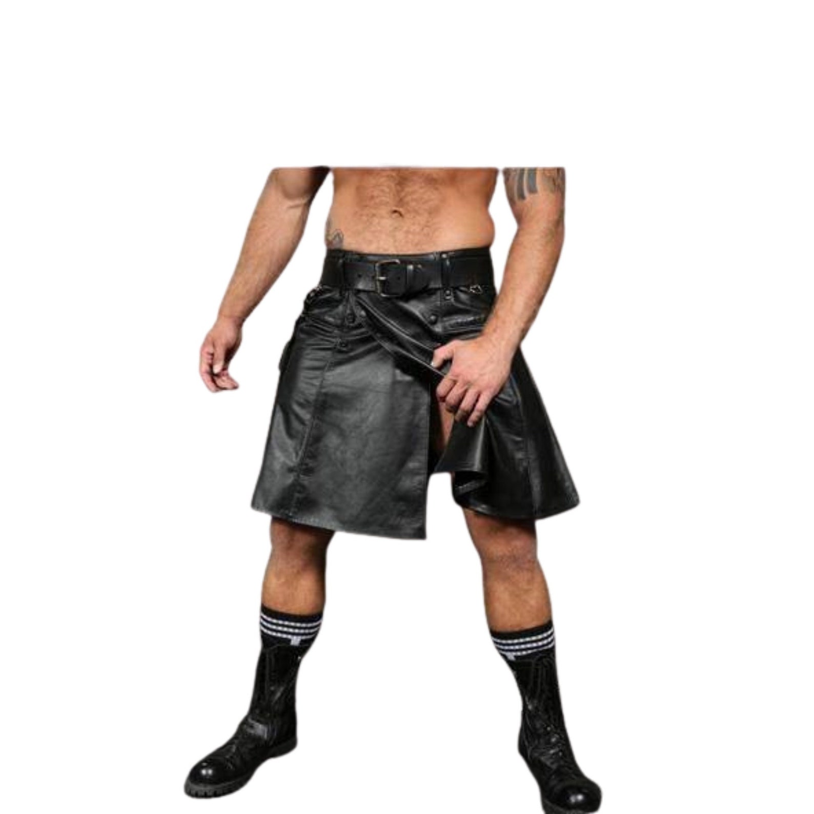 Premium Heavy Duty Black Men's Leather Utility Kilt Handmade Kilt Kilt ...