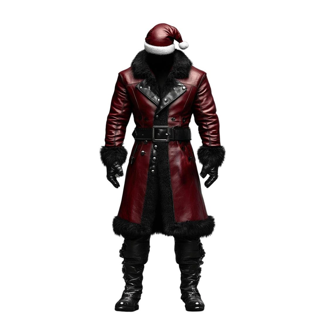 Handmade Cow Leather Gothic Santa Suit: Long Red Coat & Fur Hat - Etsy
