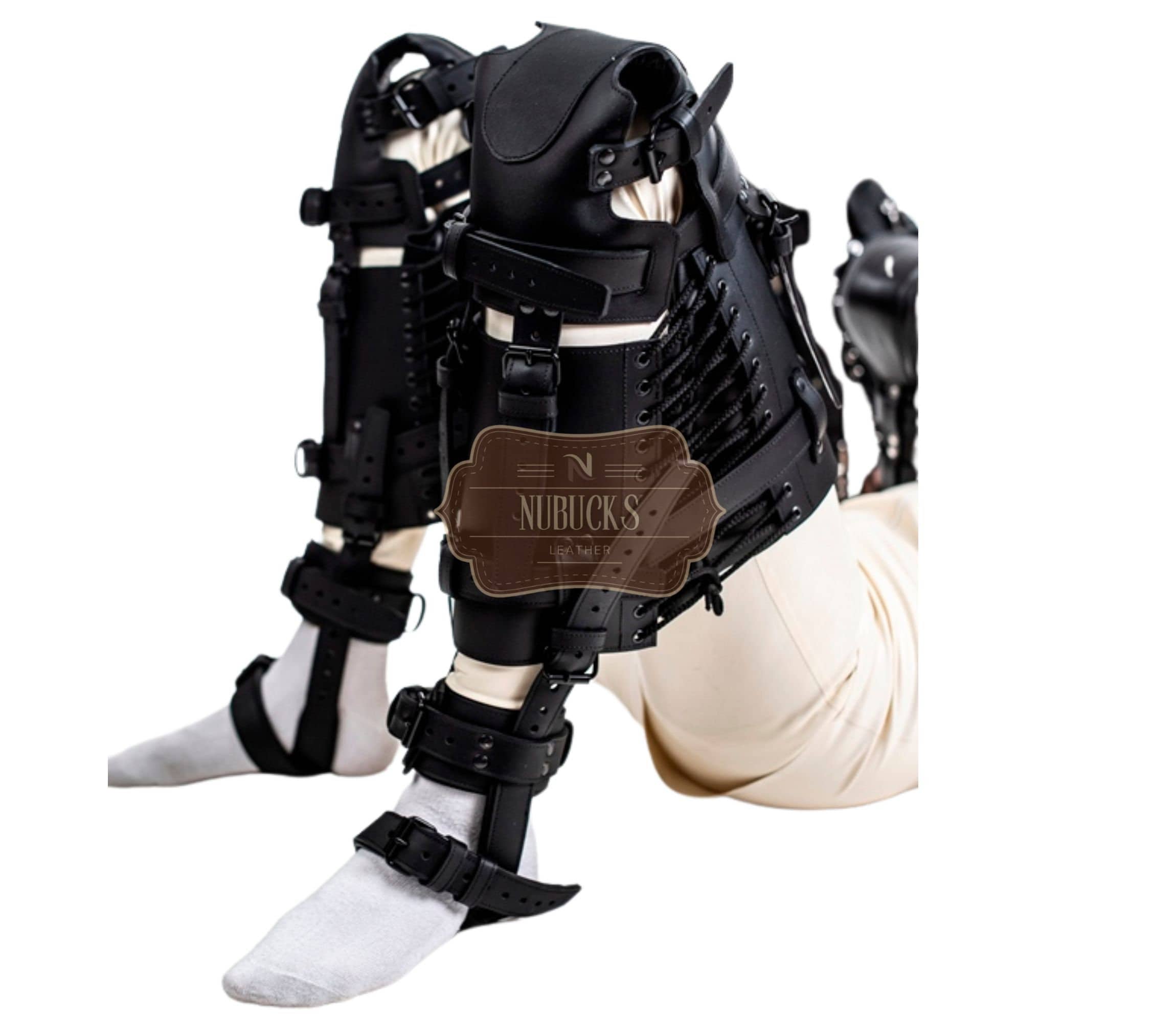 BDSM Puppy Crawler Bondage Gear For Sex Game Pure Black Leather Bondage ...