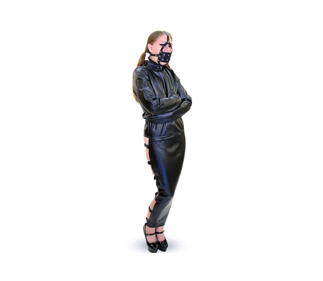 Cowhide Leather BDSM Strait Jacket With Bondage Leg Binder Leather Strait Jacket BDSM Restraint ...