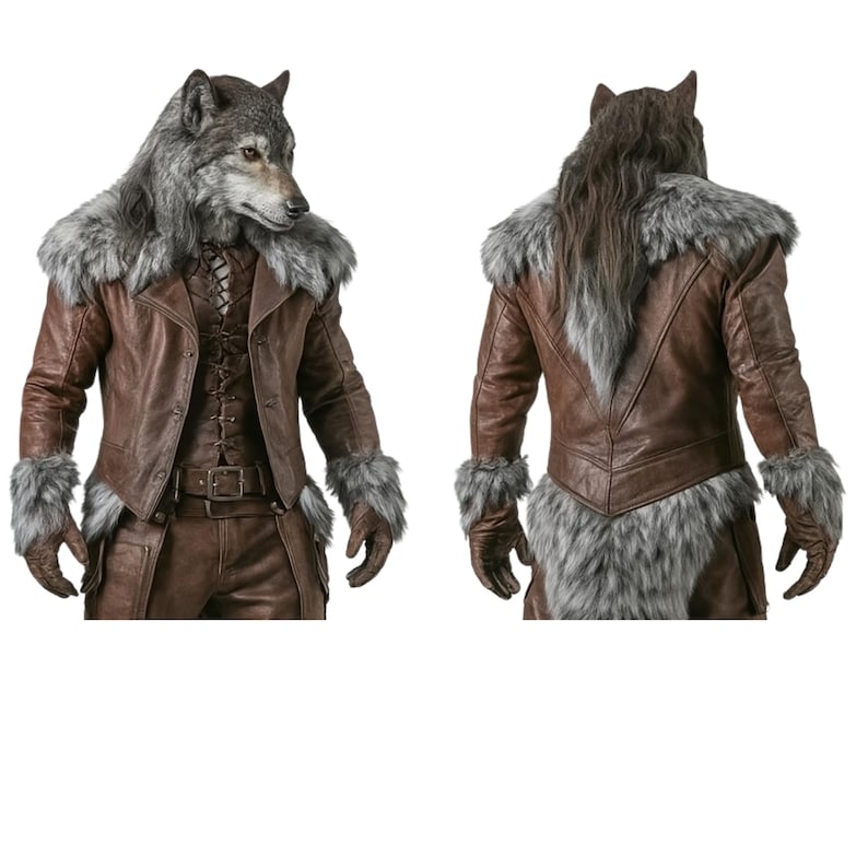 Handcrafted Leather Werewolf Costume: Faux Fur Jacket & Pants - LARP ...