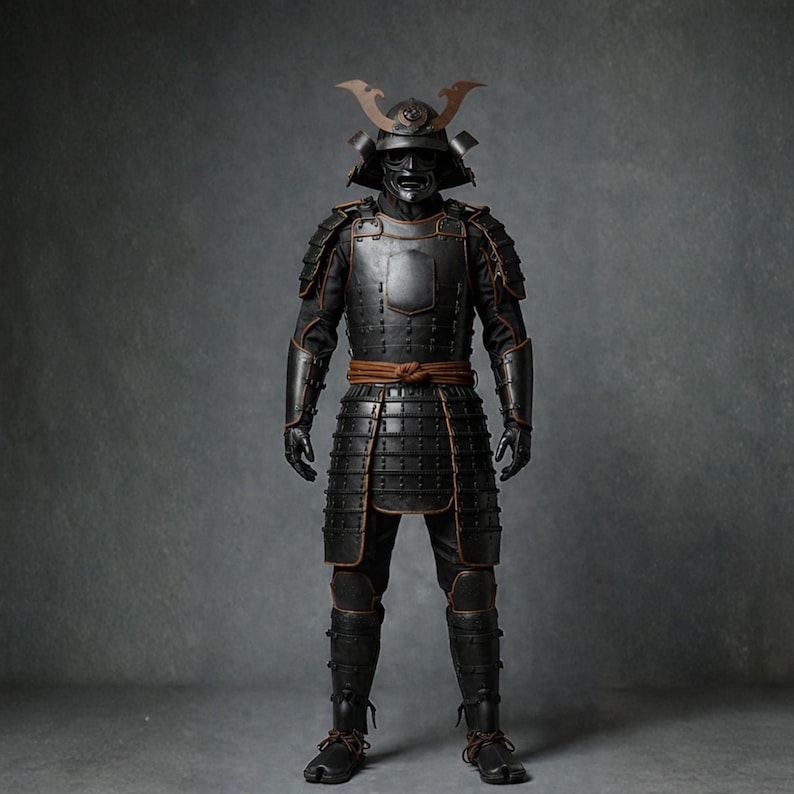 Black Leather Samurai Knight Armor Medieval Brown Accent Armour