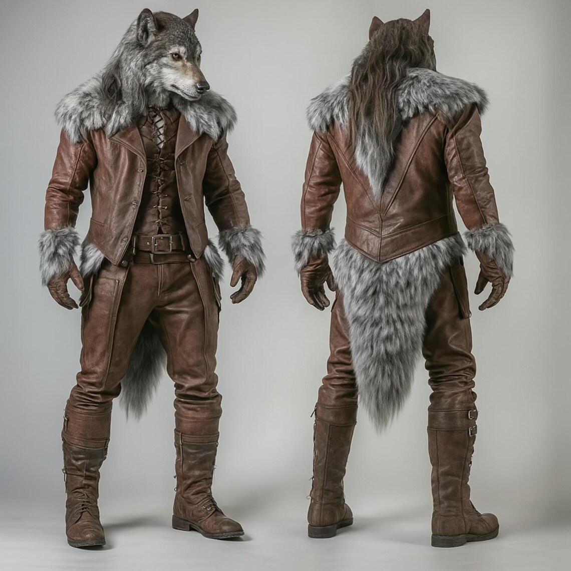 Handcrafted Leather Werewolf Costume: Faux Fur Jacket & Pants - LARP ...