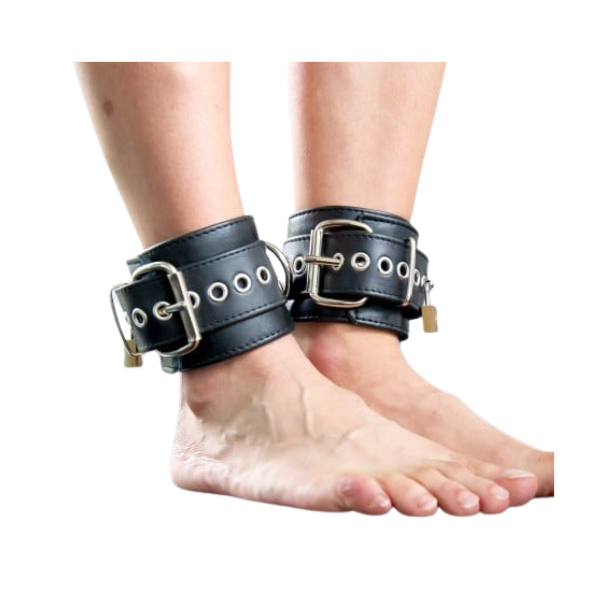 BDSM Genuine Black Leather Ankle Restraints Cowhide Leather Bondage ...
