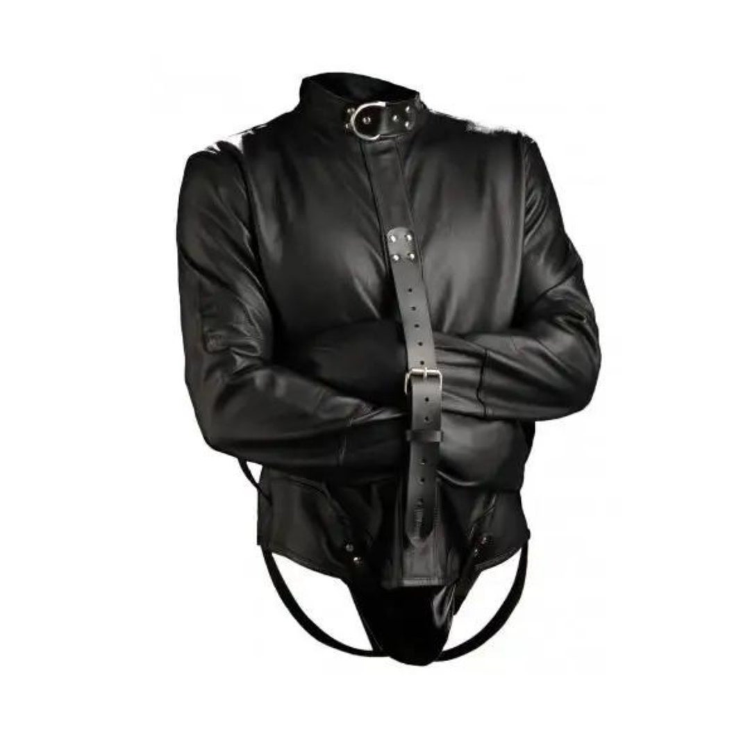 Heavy Extreme Fetish Leather BDSM Black Strait Jacket Bondage Restraint BDSM Leather Strait ...