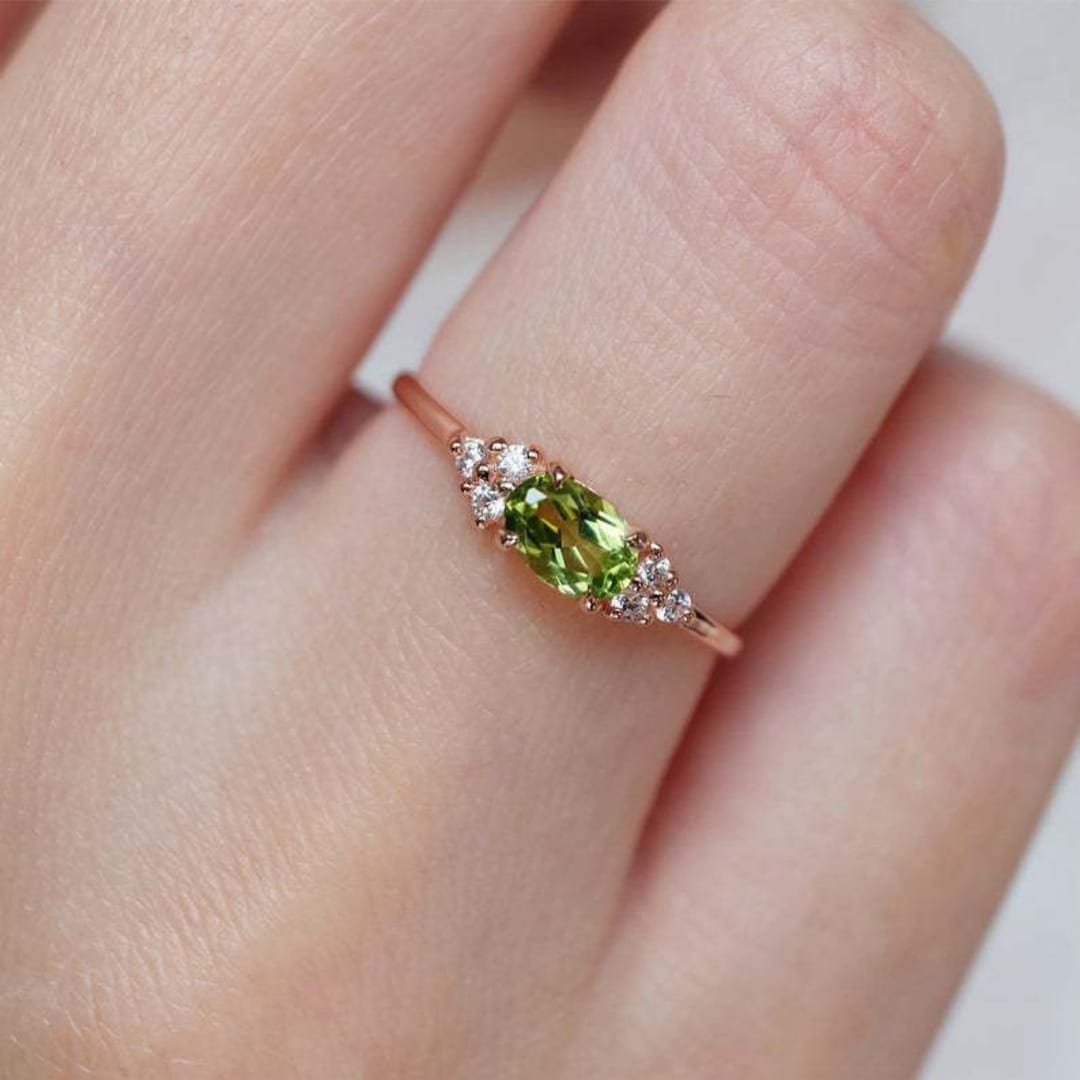 Oval Peridot Ring-three Stone Oval Cut Peridot Engagement Ring, August ...