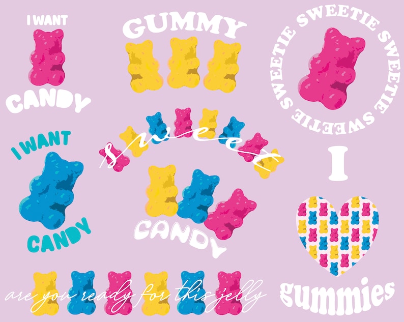 Gummy Bear Printable Clipart, DTF Print, Sweetie Bundle, Cricut Bundle ...