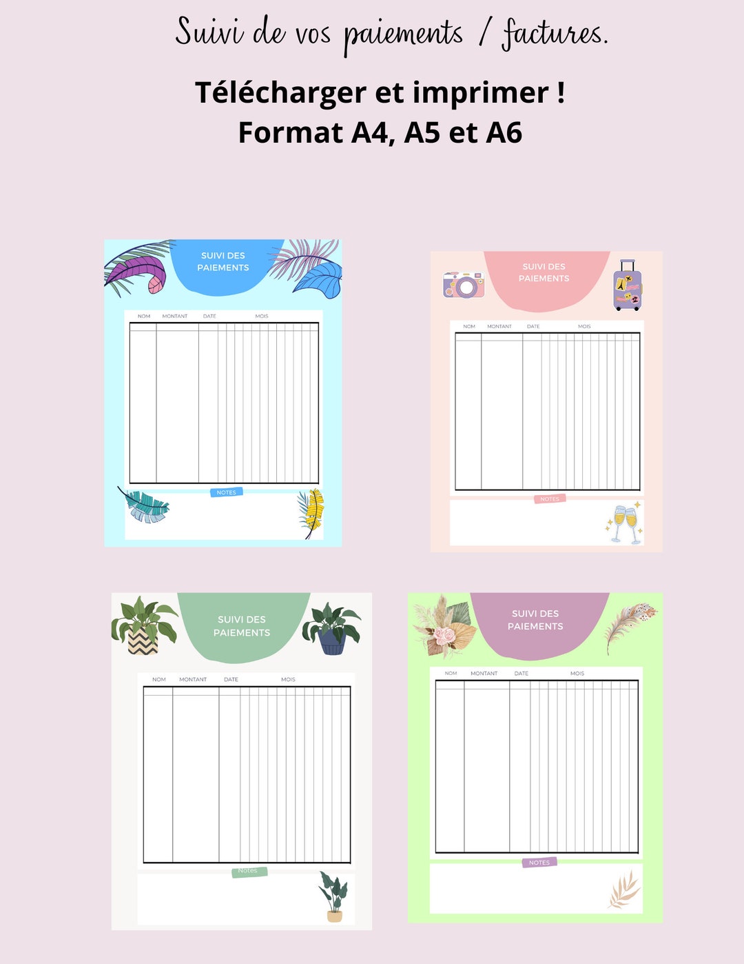 Payment Tracking /digital Format Invoices, Planning, French Diary, Printable, Pdf, Instant, A4 ...