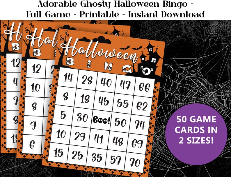 Halloween Bingo Printable Game, Set of 50 Cards in 2 Sizes With Call ...
