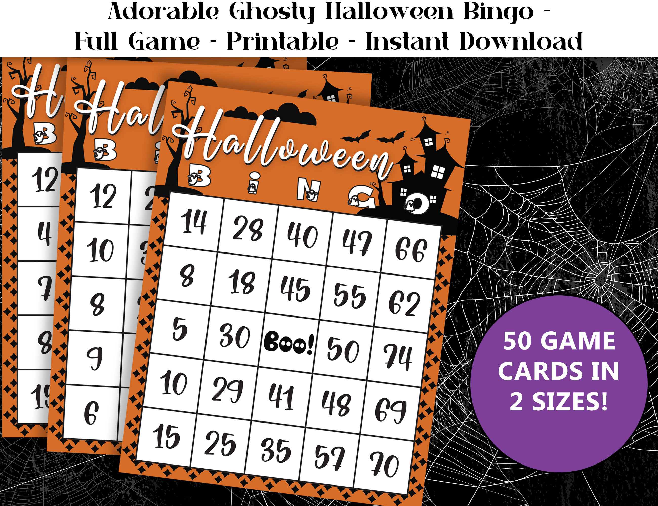 Halloween Bingo Printable Game, Set of 50 Cards in 2 Sizes With Call ...