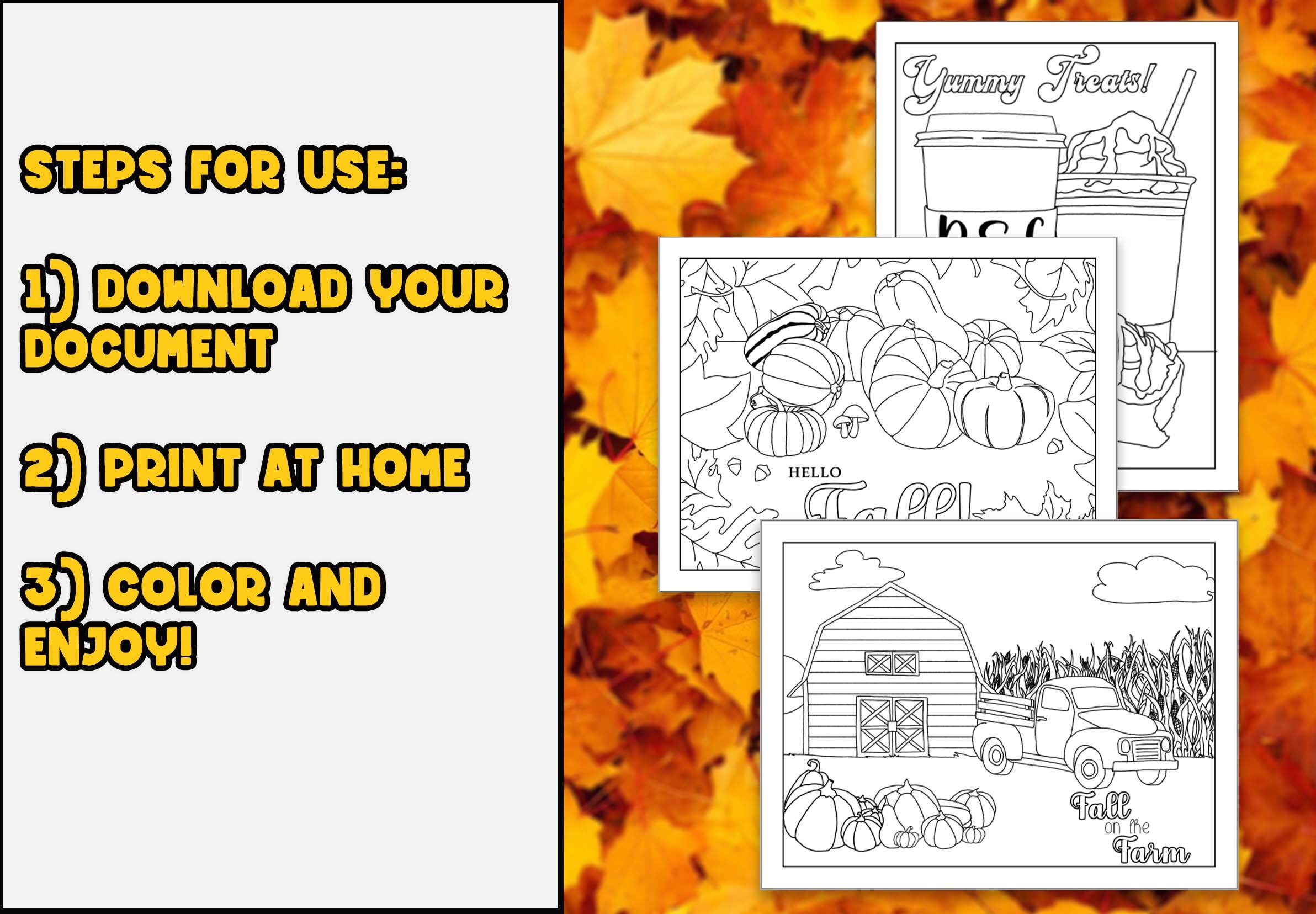 Autumn, Fall Themed Printable Coloring Pages, Adult and Children's ...