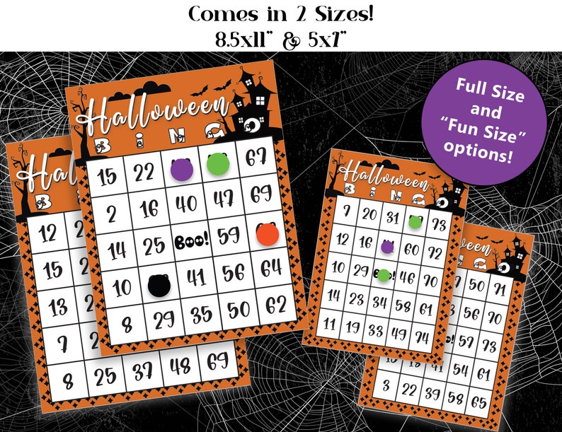 Halloween Bingo Printable Game, Set of 50 Cards in 2 Sizes With Call ...
