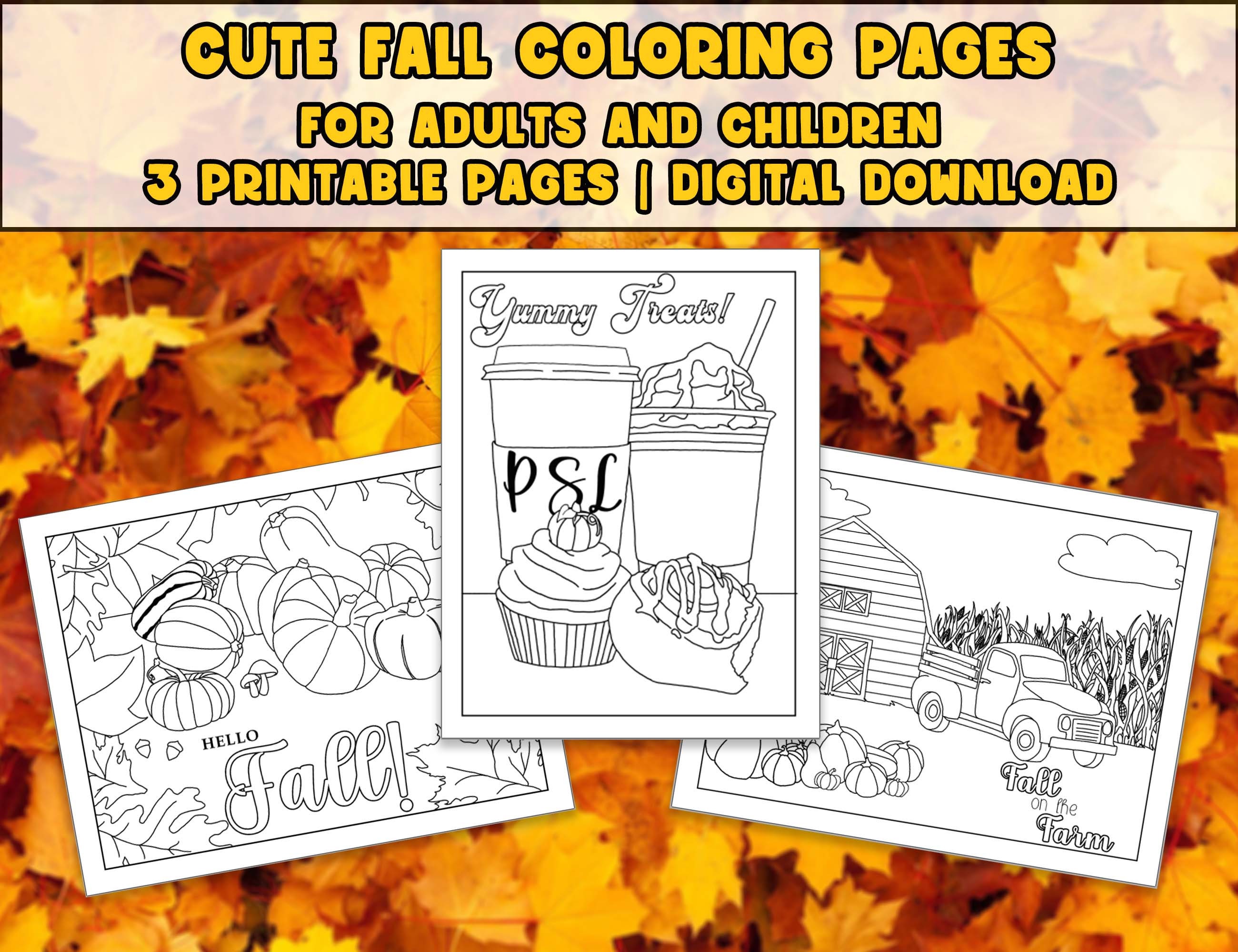 Autumn, Fall Themed Printable Coloring Pages, Adult and Children's ...