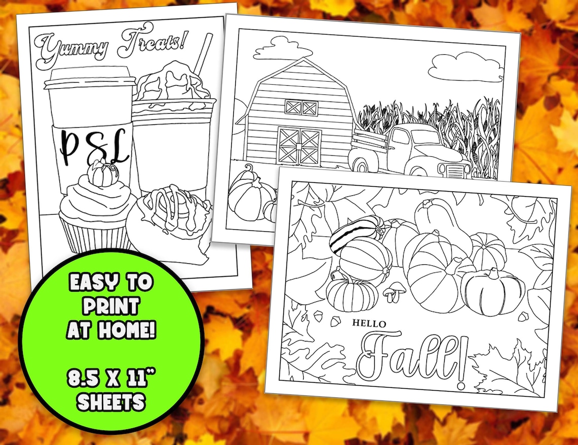 Autumn, Fall Themed Printable Coloring Pages, Adult and Children's ...