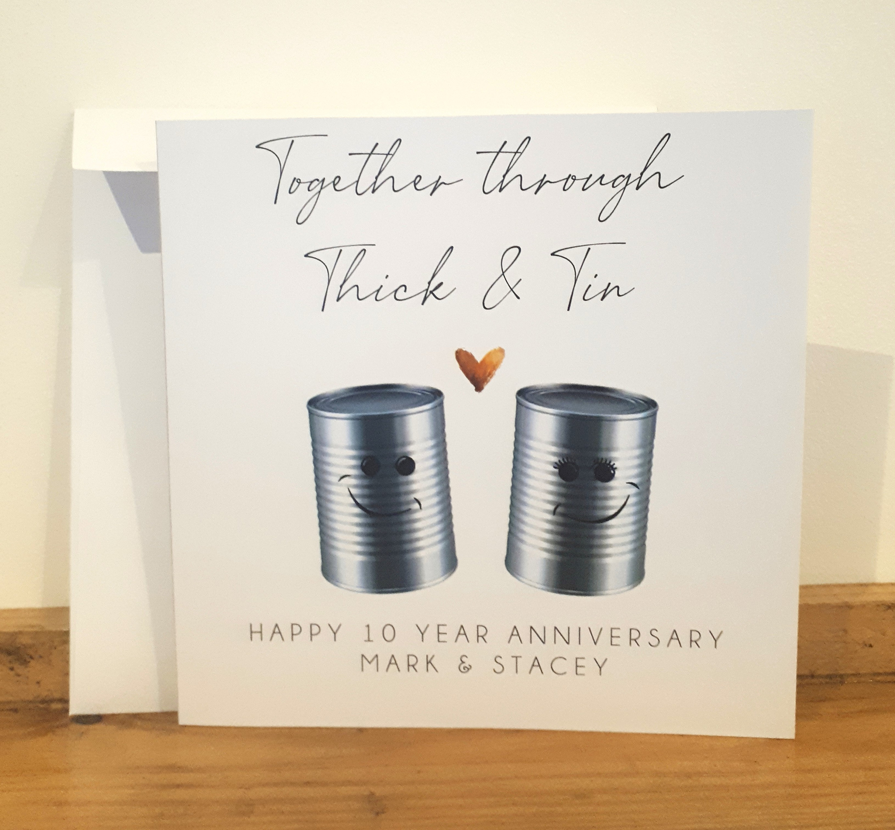 10 Year Anniversary Card - Handmade and Personalised With Name - Tin ...