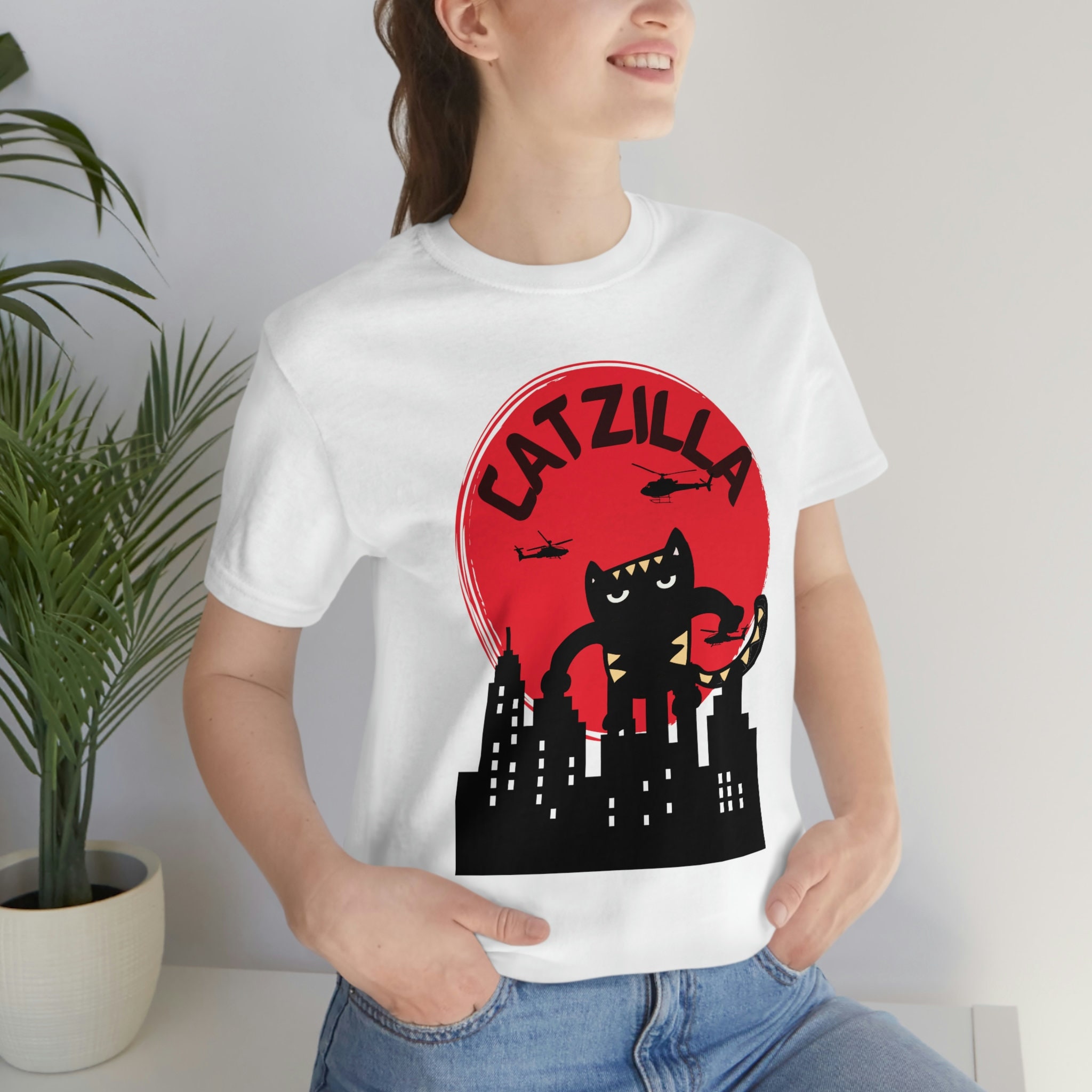 Catzilla T-shirt, Kitten Pet Lover Meme Gift Funny Style Unisex Gamer ...