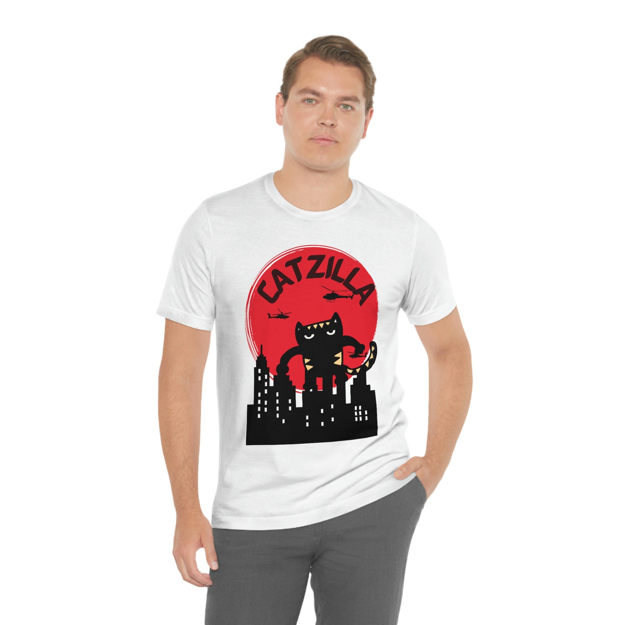 Catzilla T-shirt, Kitten Pet Lover Meme Gift Funny Style Unisex Gamer ...