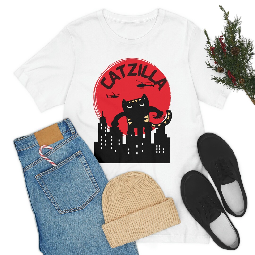 Catzilla T-shirt, Kitten Pet Lover Meme Gift Funny Style Unisex Gamer ...