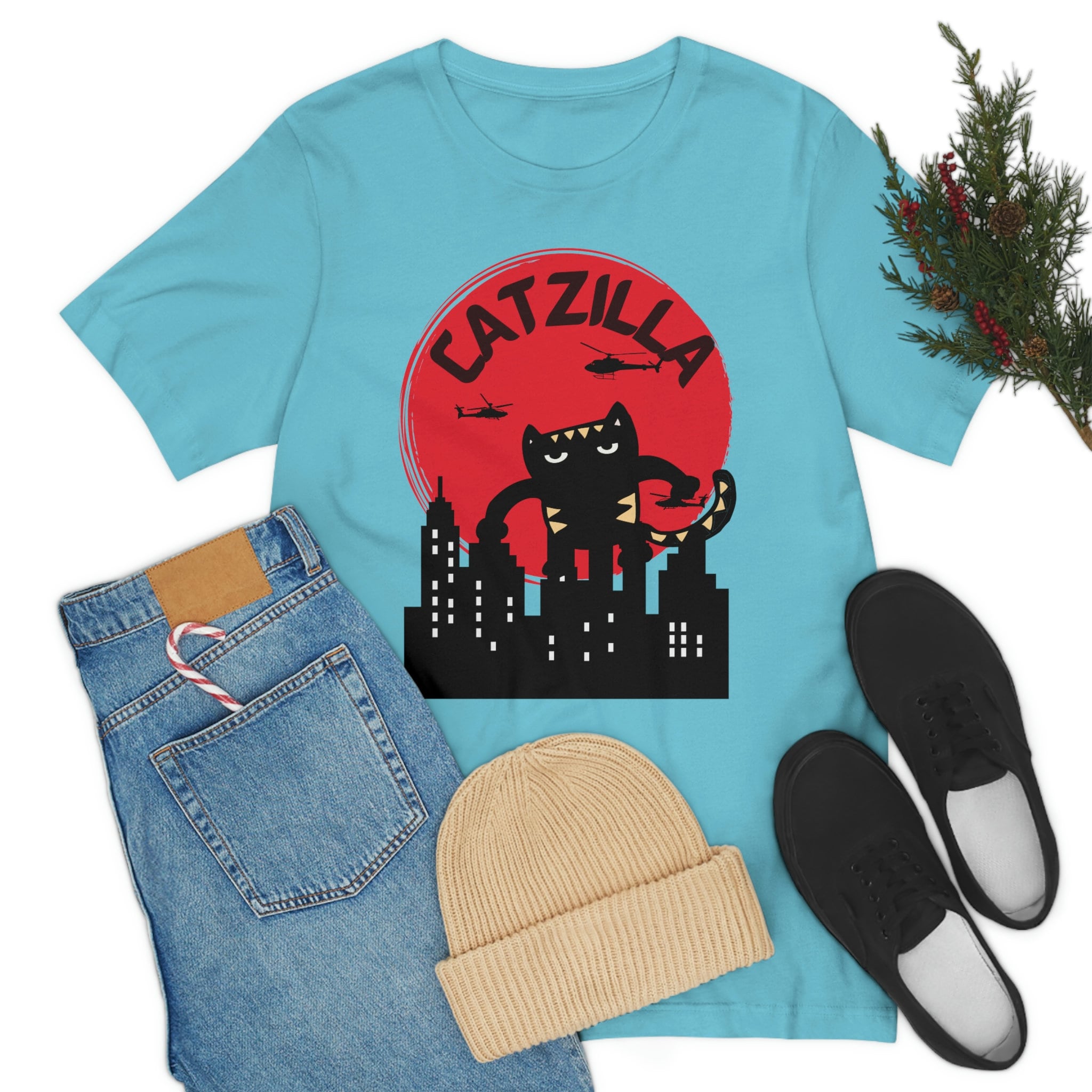Catzilla T-shirt, Kitten Pet Lover Meme Gift Funny Style Unisex Gamer ...