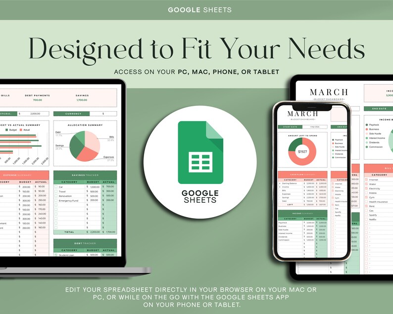 Budget Spreadsheet Google Sheets Expense Tracker Bi-weekly Monthly ...