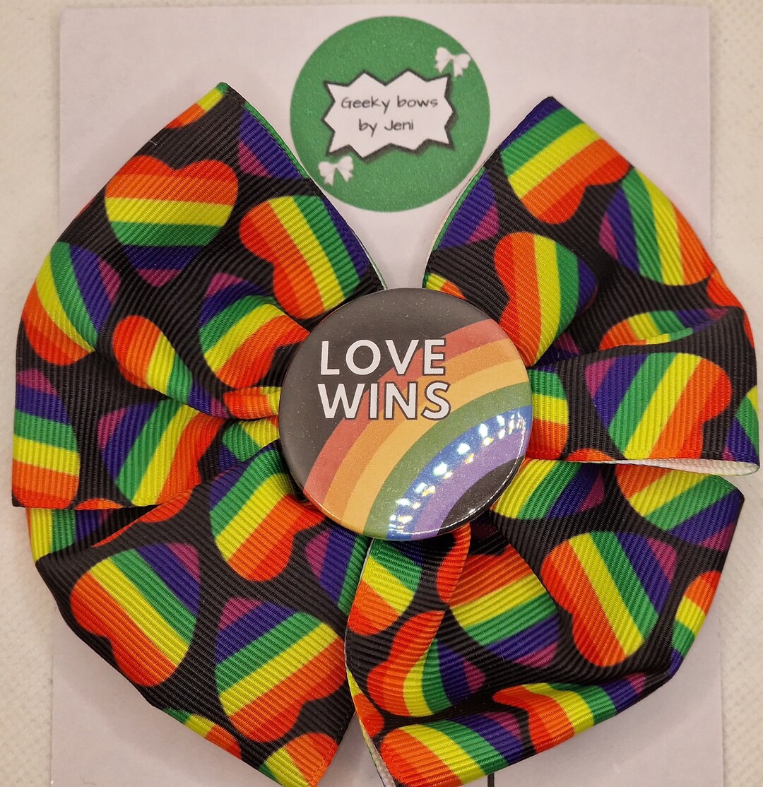 Pride Month Rainbow Hair Bow. Girls Hair. LGBTQ+ Rainbow Hearts. Pride ...