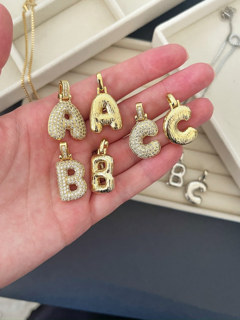 Bubble Ballon Initial Necklace Charm Pendant Custom Zircon Stones Gold ...