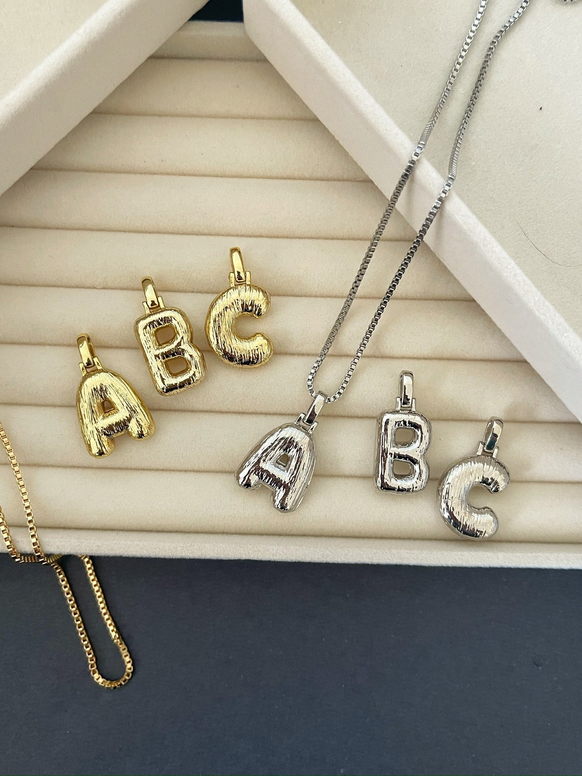 Bubble Ballon Initial Necklace Charm Pendant Custom Zircon Stones Gold ...