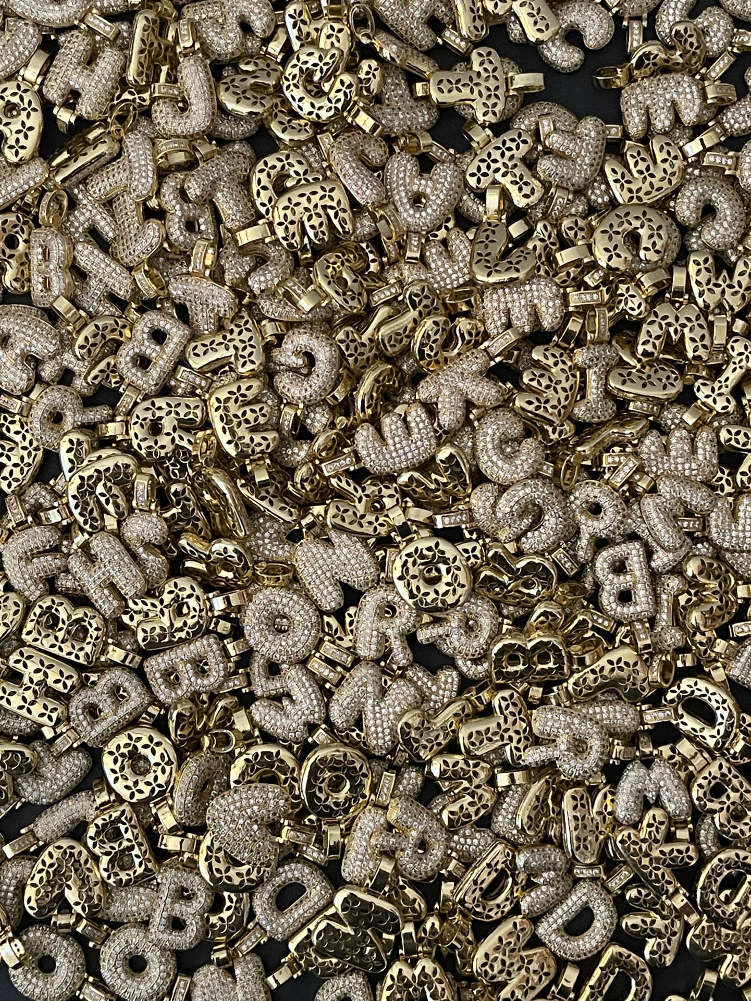 Bubble Ballon Initial Necklace Charm Pendant Custom Zircon Stones Gold ...