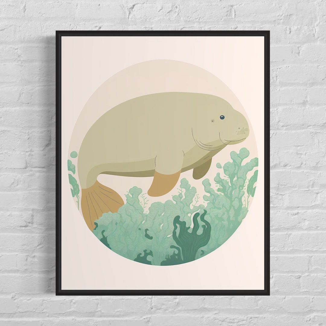 Dugong Art Print Dugong Vintage Poster Artwork, Dugong Retro Wall Art ...