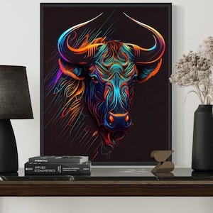 Bull Art Print, Original Bull Artwork, Bull Poster Black Background - Etsy