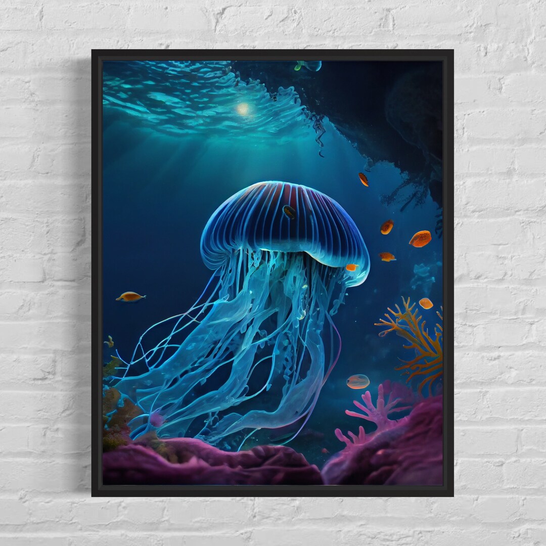 Jellyfish Art Print, Original Jellyfish Artwork, Jellyfish Poster Black ...