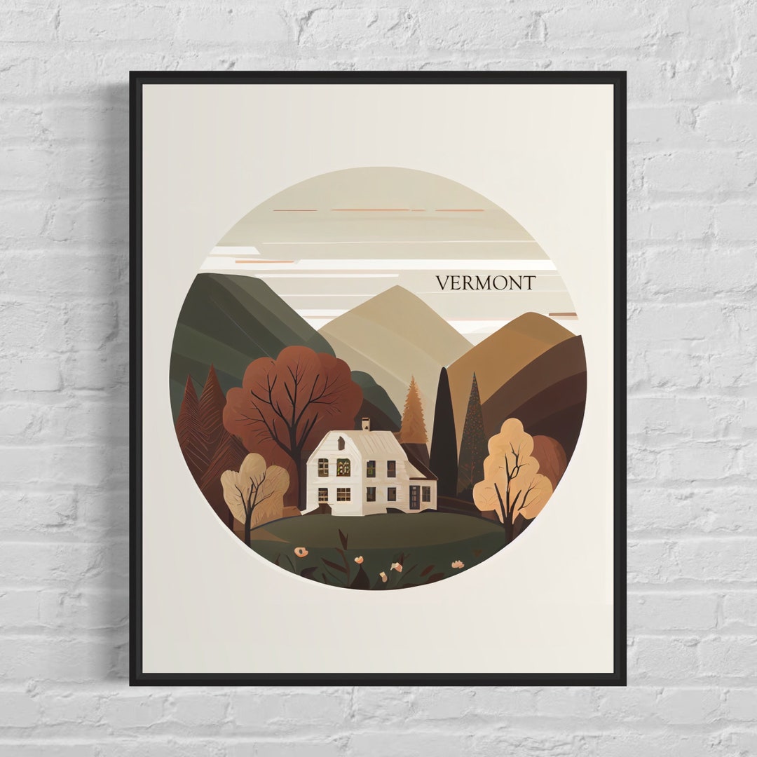Vermont Art Print Vermont Vintage Poster Artwork, Vermont Retro Wall ...