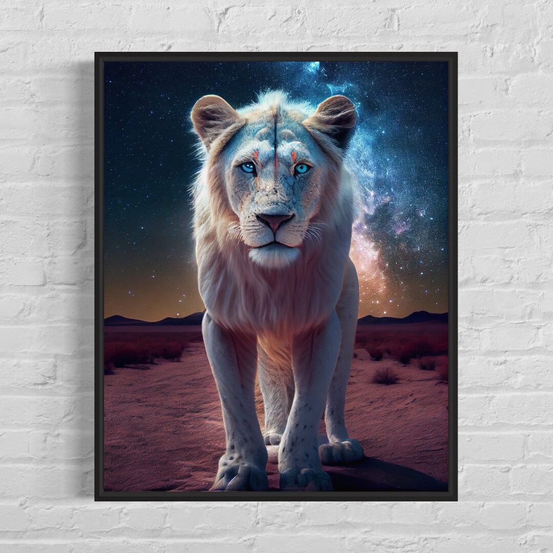 White Lion Art Print, Original White Lion Artwork, White Lion Poster ...