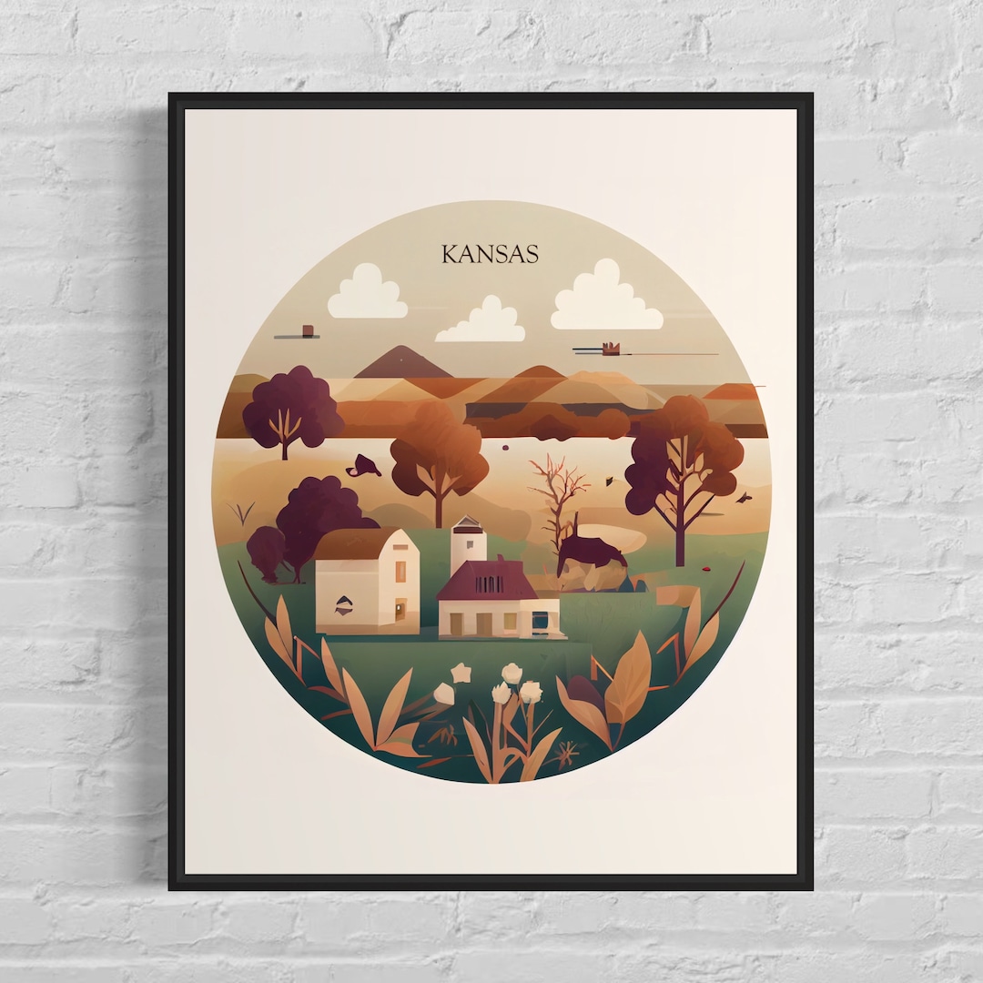 Kansas Art Print Kansas Vintage Poster Artwork, Kansas Retro Wall Art ...