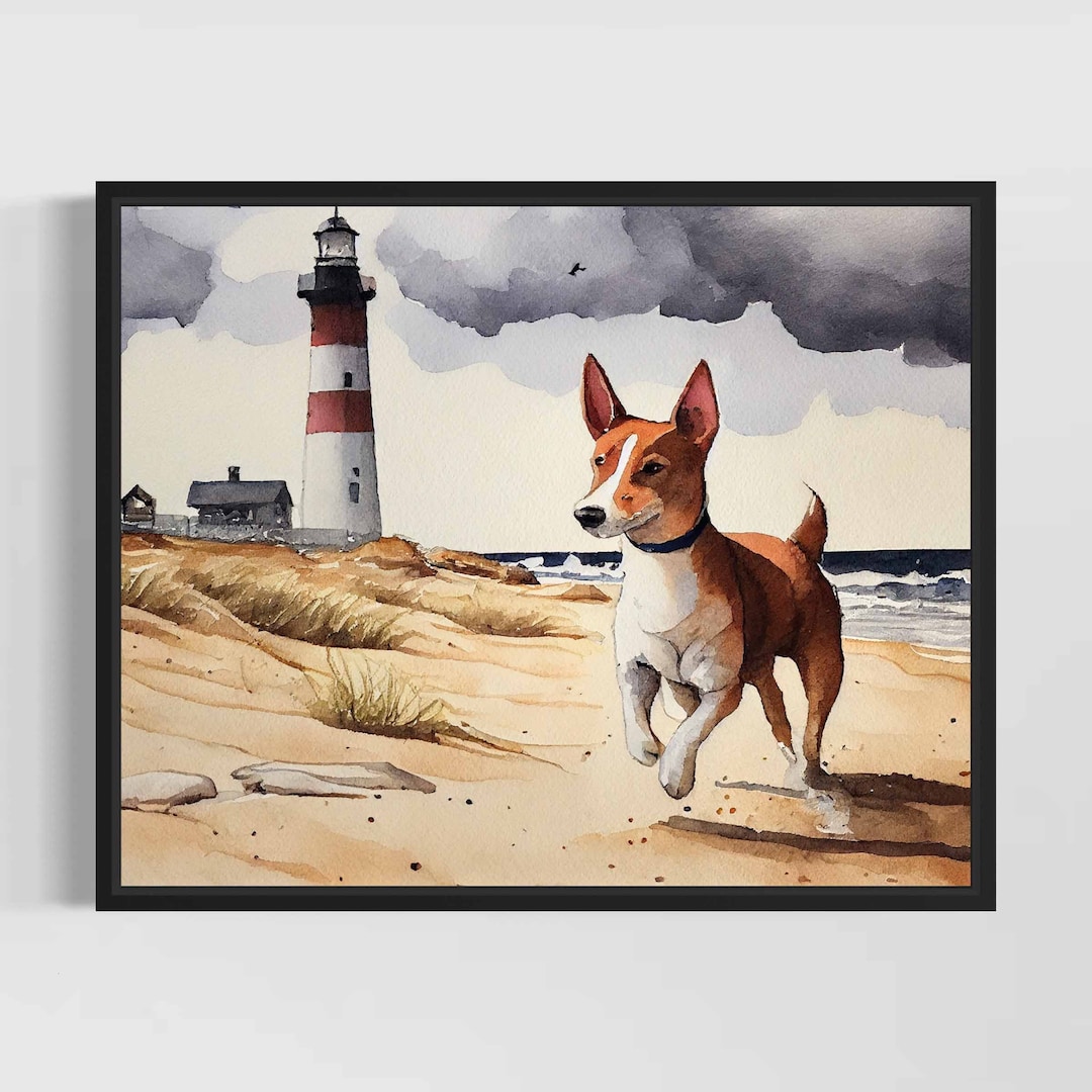 Basenji at the Beach Watercolor Art Print Hand Signed Limited Edition Dog Painting Poster Wall ...