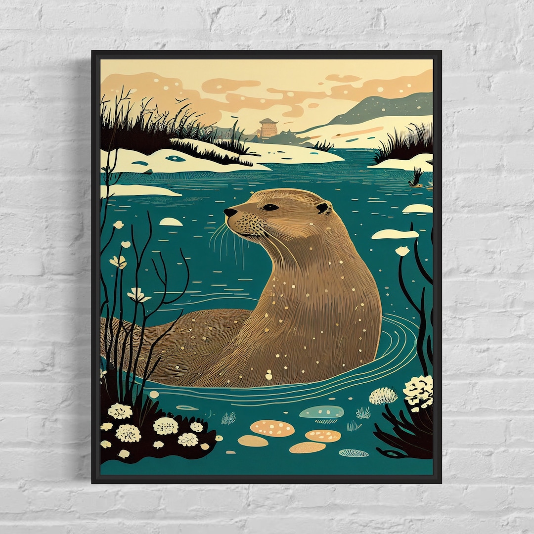 Sea Otter Art Print Sea Otter Vintage Poster Artwork, Sea Otter Retro ...