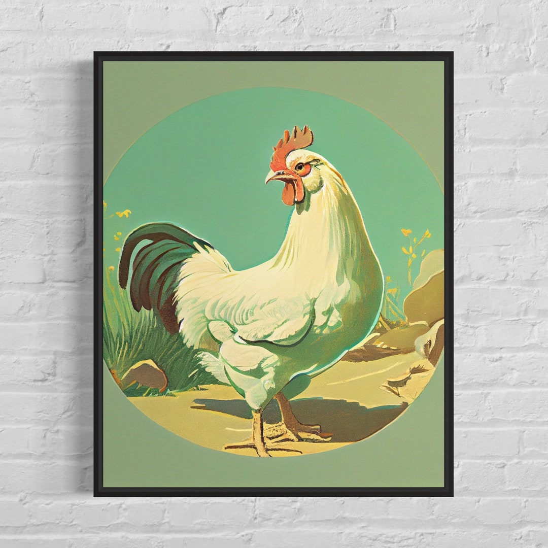 Hen Art Print Hen Vintage Poster Artwork, Hen Retro Wall Art Animal ...