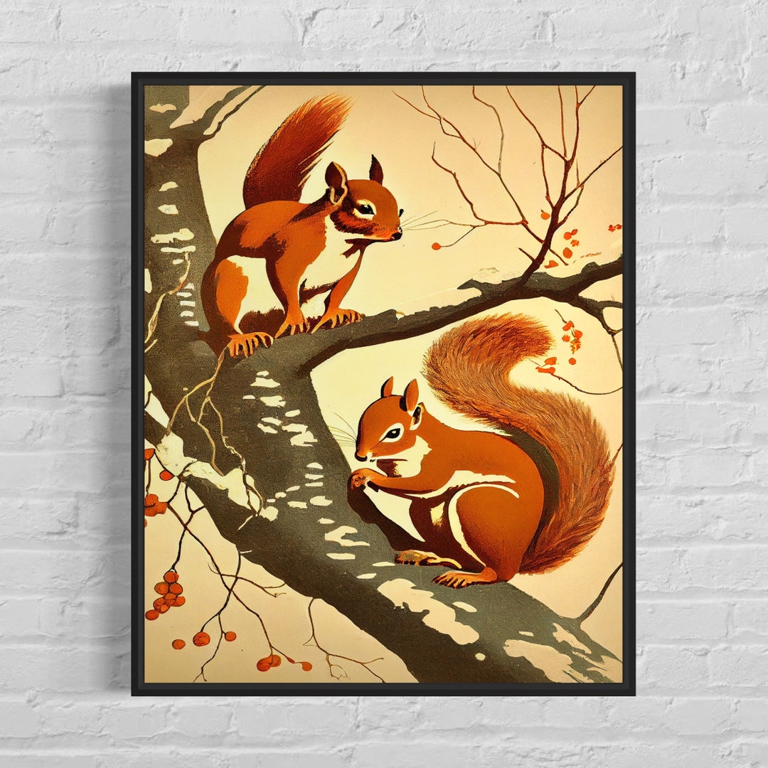 Squirrels Art Print Squirrels Vintage Poster Artwork, Squirrels Retro ...