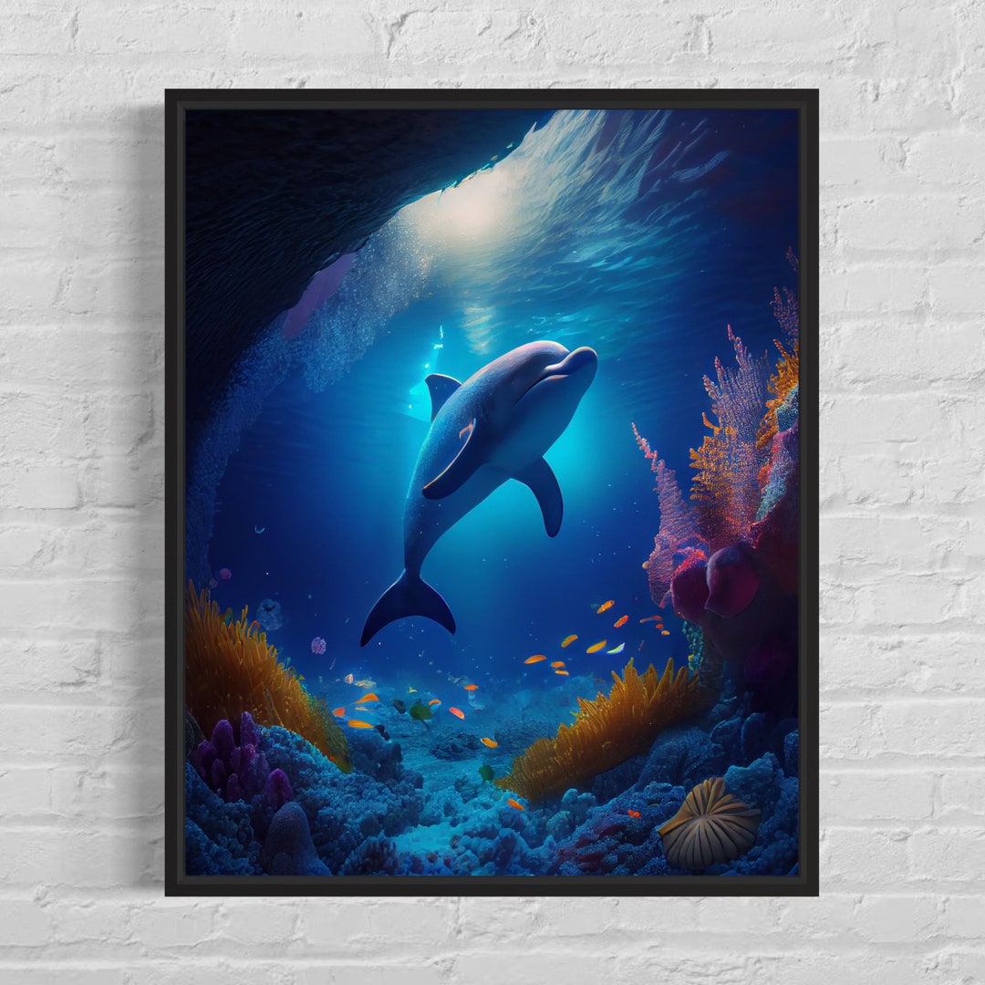Dolphin Art Print, Original Dolphin Artwork, Dolphin Poster Black ...