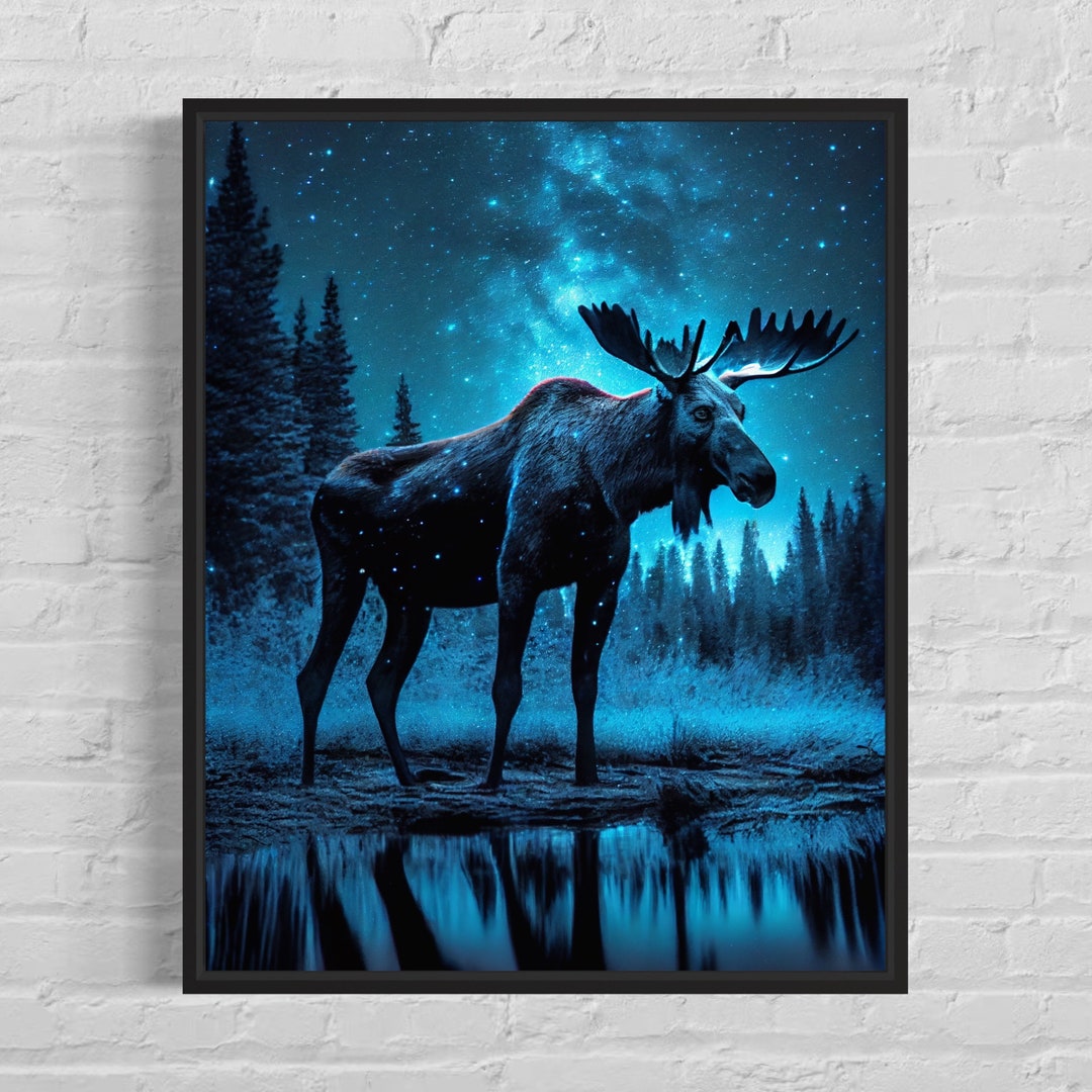 Moose Art Print, Original Moose Artwork, Moose Poster Black Background ...